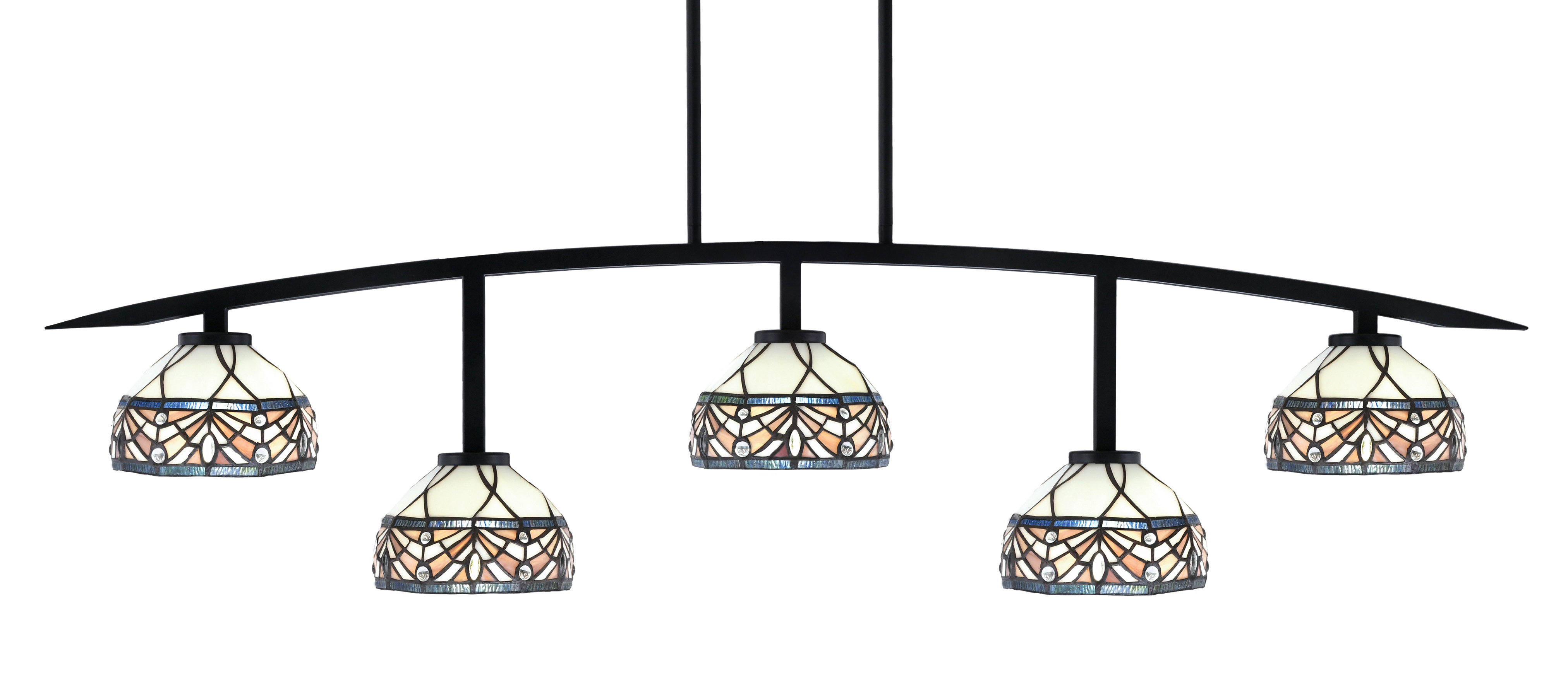 Toltec Lighting Kurve 5 Light Bar Shown In Matte Black Finish With 7" Royal Merlot Art Glass ...